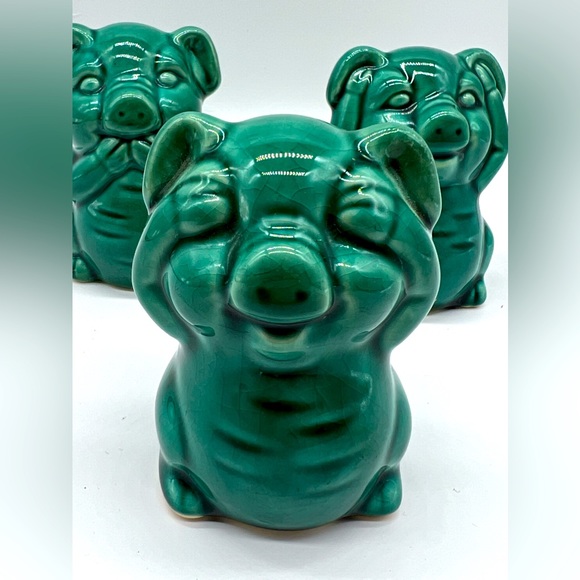 Greenbrier | Accents | Ceramic Crackle Glazed Teal Green Pig Figurines ...
